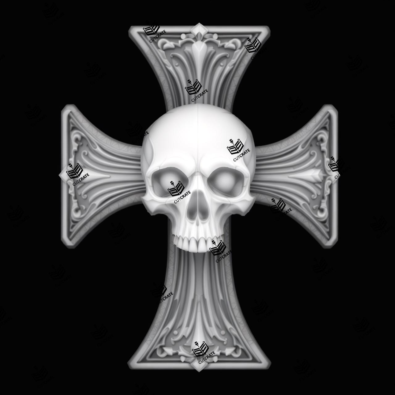 Skull, Cross - 3D STL Model for CNC, Depthmap for Laser Engraver, CNC ...