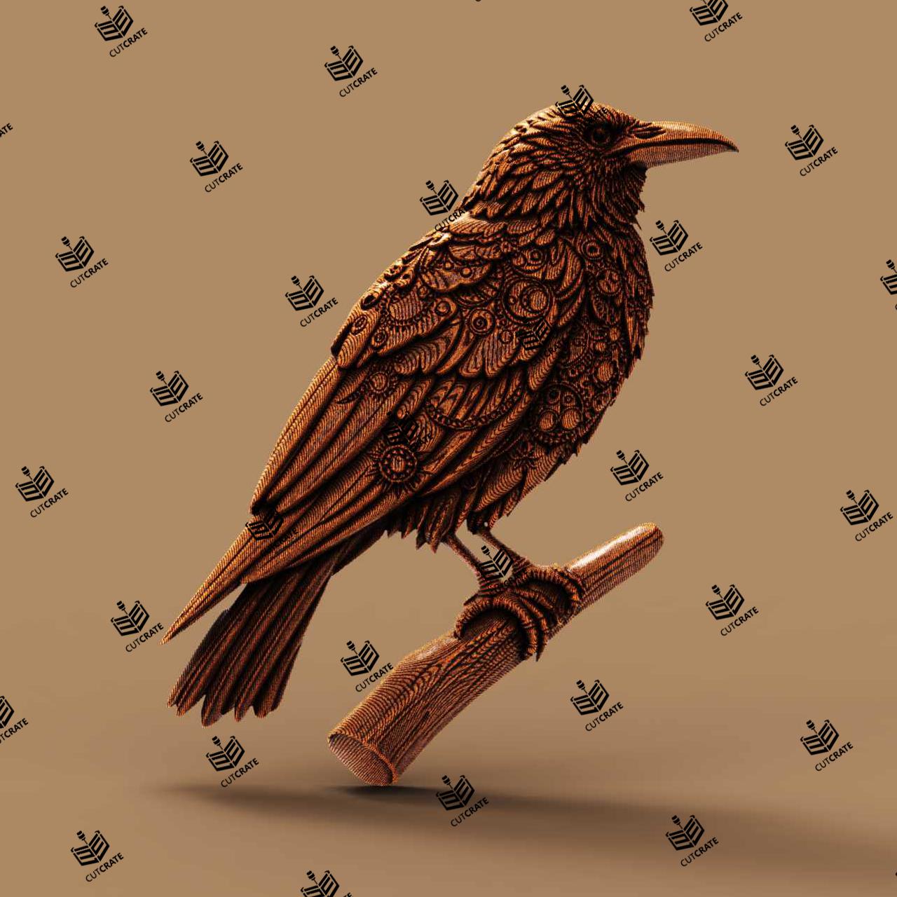 Raven, Branch - 3D STL Model for CNC, Depthmap for Laser Engraver, CNC ...