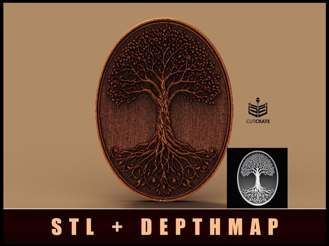Tree of Life, Oval - 3D STL Model for CNC, Depthmap for Laser Engraver ...