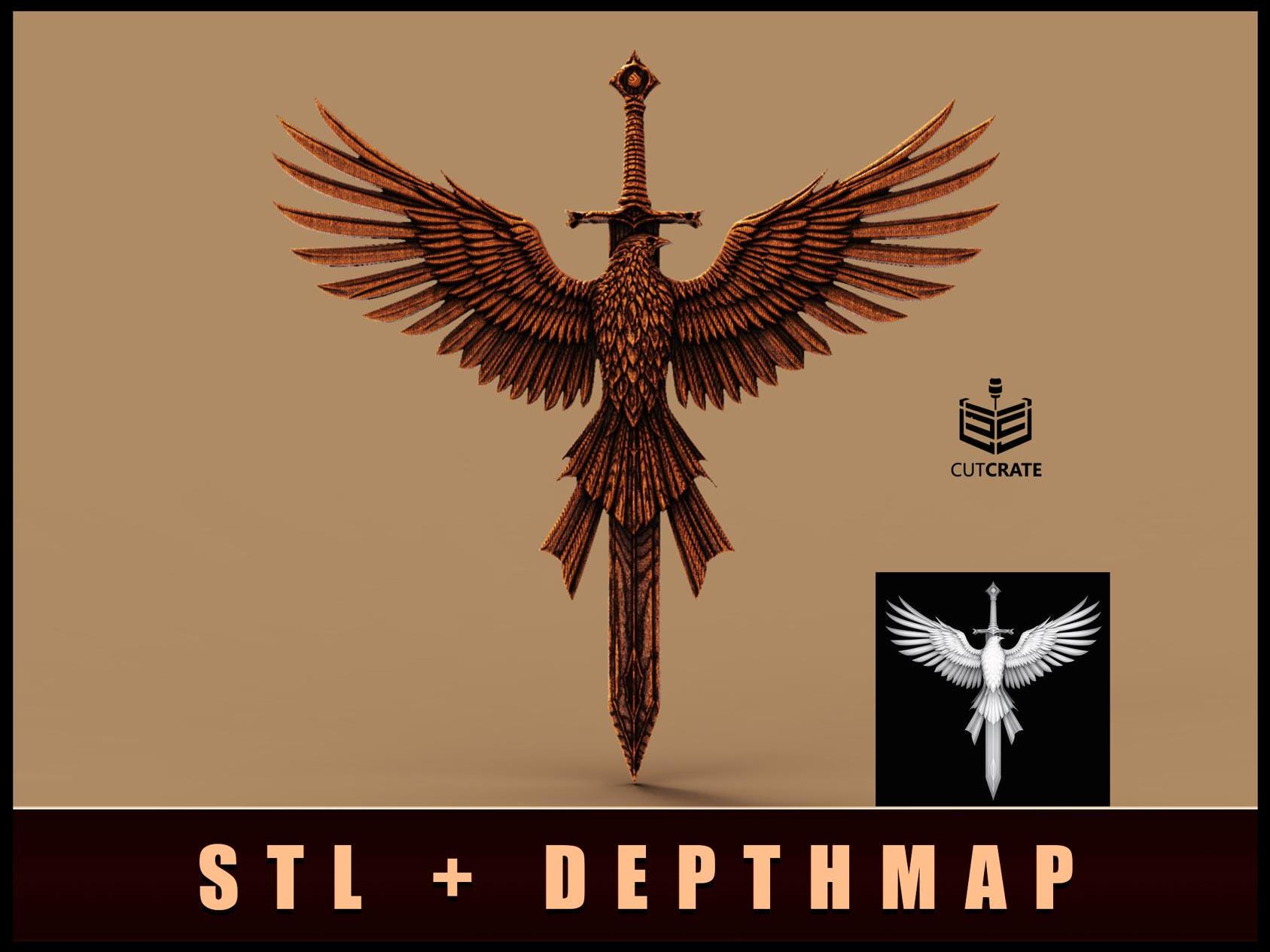 Raven, Sword - 3D STL Model for CNC, Depthmap for Laser Engraver, CNC ...