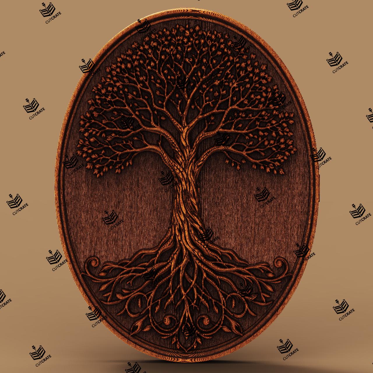 Tree of Life, Oval - 3D STL Model for CNC, Depthmap for Laser Engraver ...