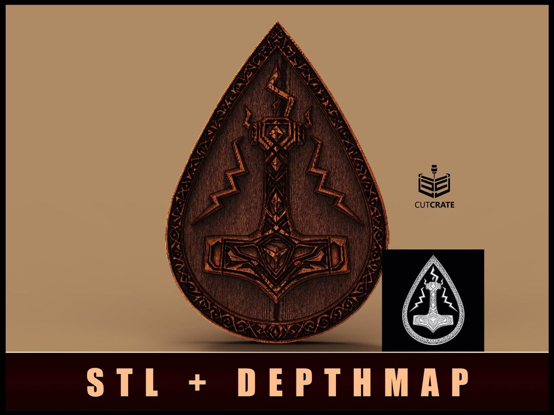 Thor, Hammer - 3D STL Model for CNC, Depthmap for Laser Engraver, CNC ...