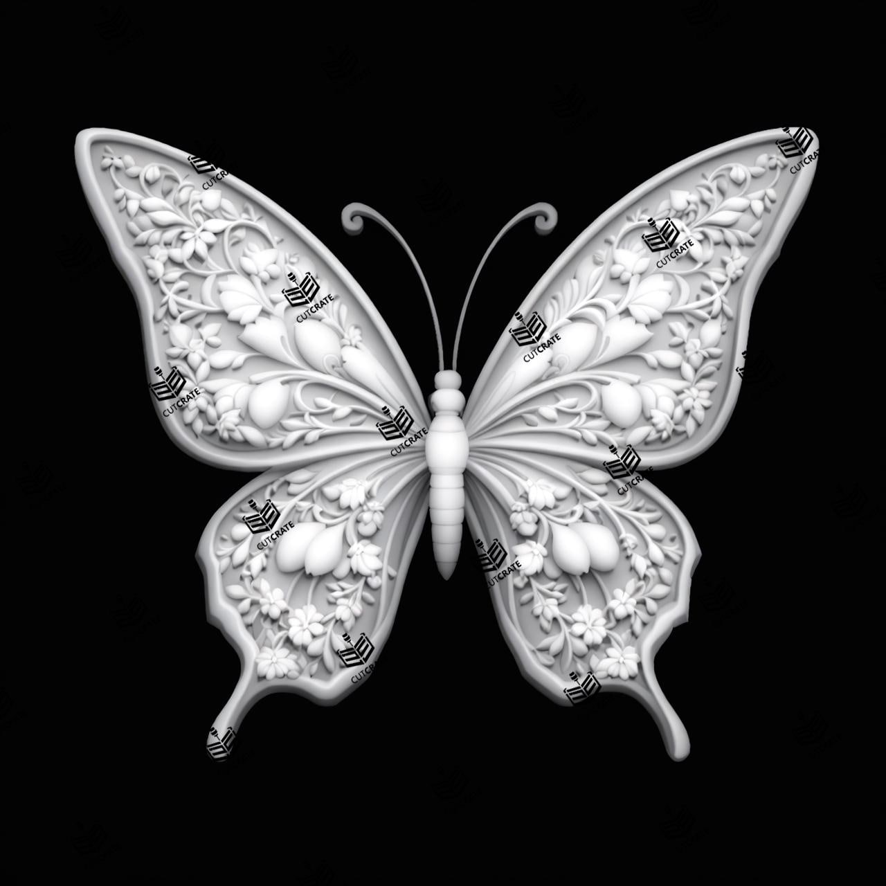 Butterfly - 3D STL Model for CNC, Depthmap for Laser Engraver, CNC ...