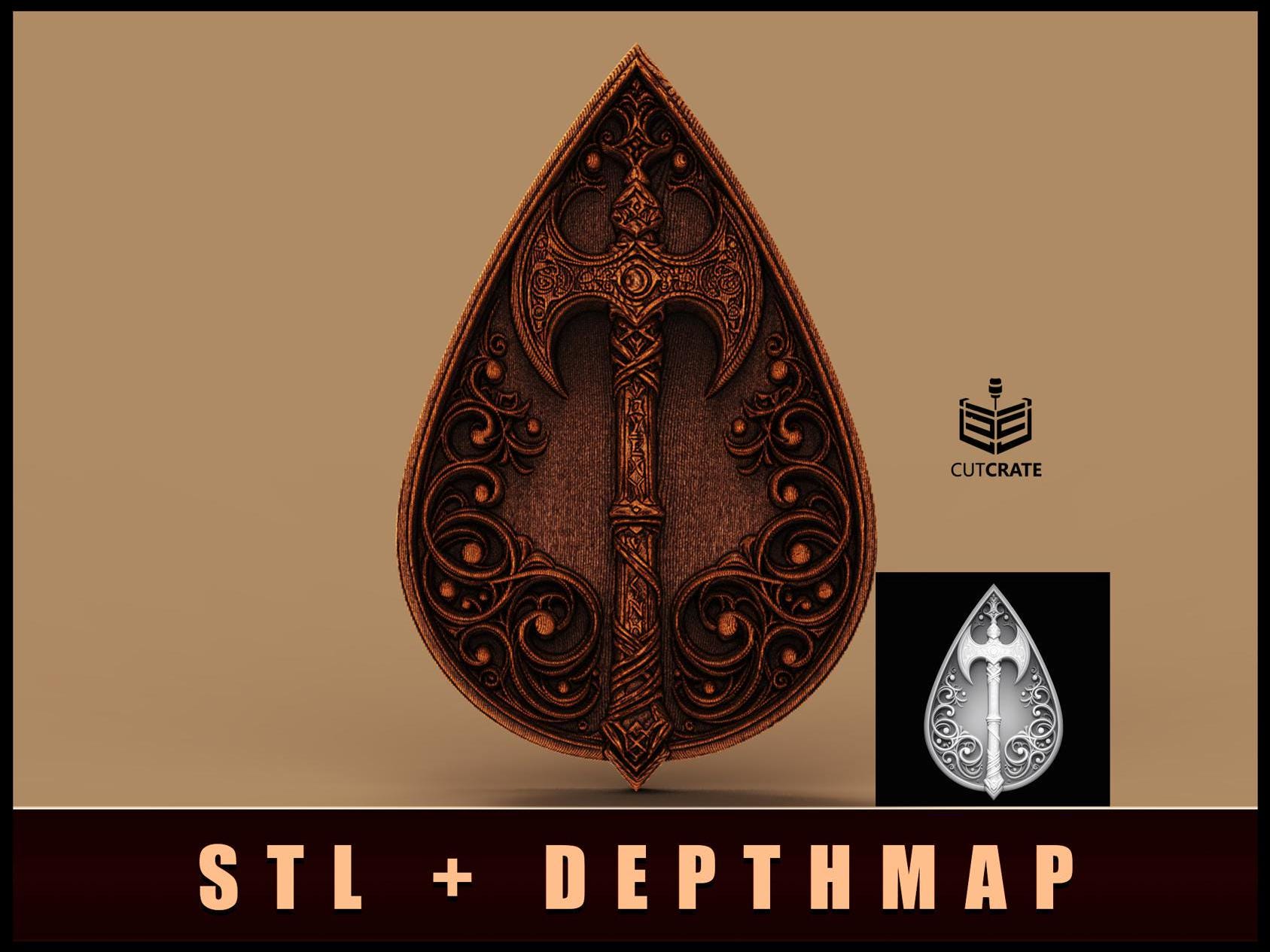 Viking Axe, Droplet - 3D STL Model for CNC, Depthmap for Laser Engraver ...