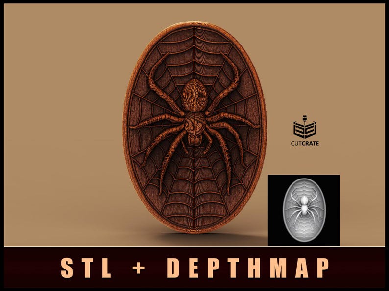 Spider, Oval - 3D STL Model for CNC, Depthmap for Laser Engraver, CNC ...
