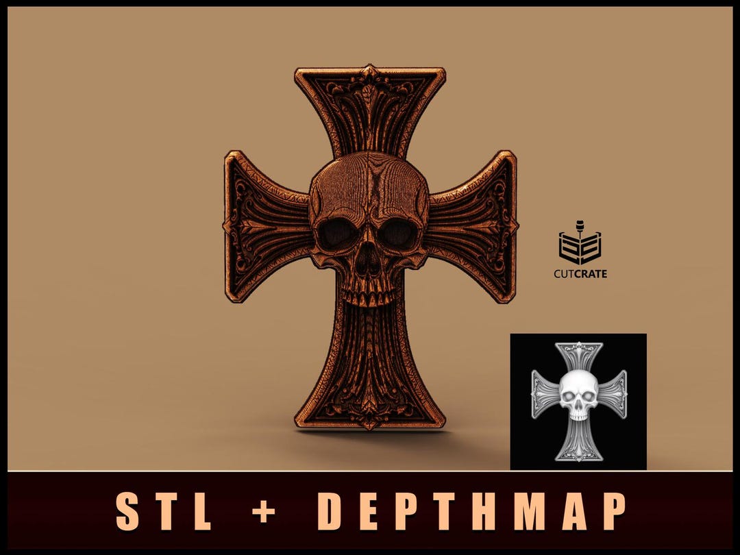 Skull, Cross - 3D STL Model for CNC, Depthmap for Laser Engraver, CNC ...