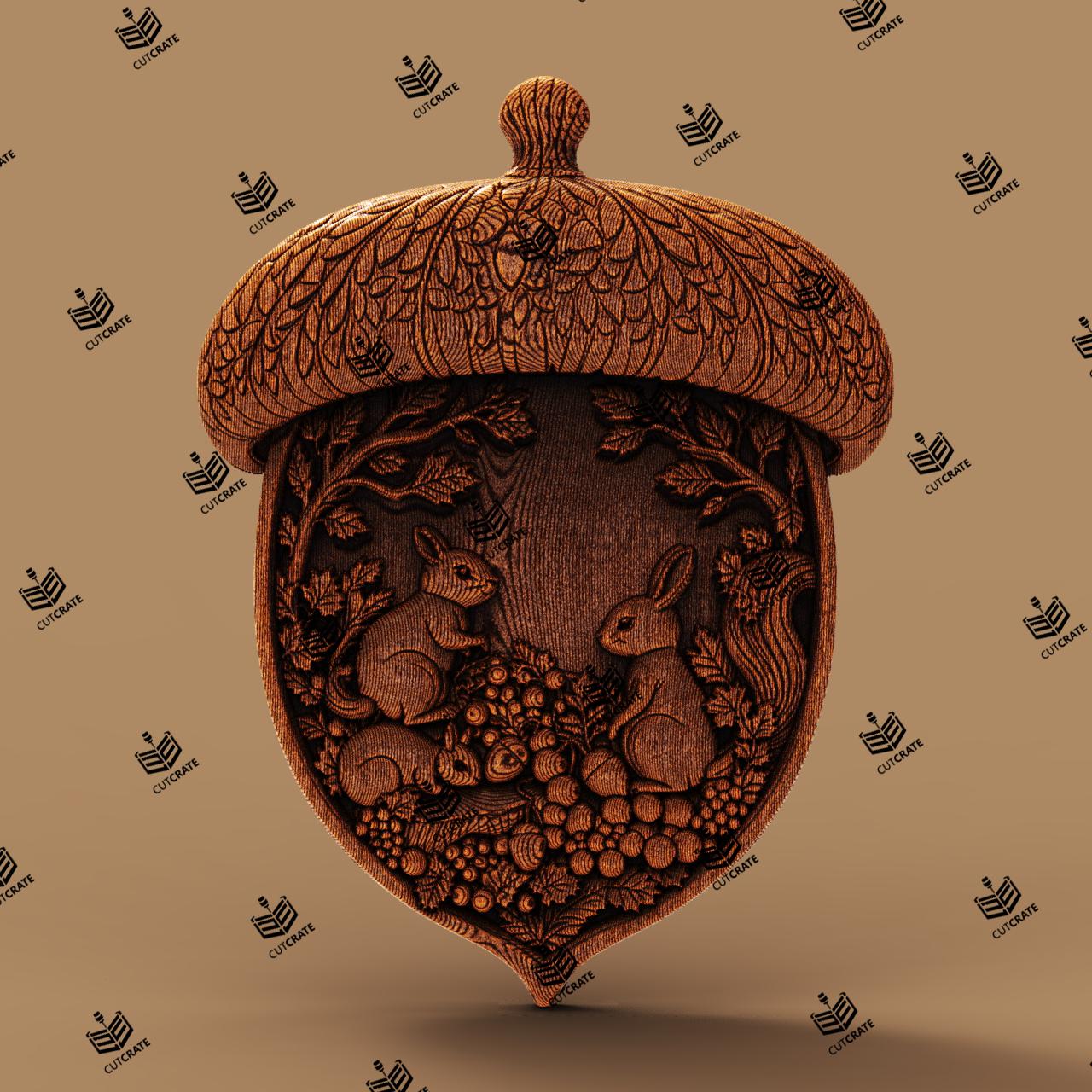 Acorn, Squirrels - 3D STL Model for CNC, Depthmap for Laser Engraver ...