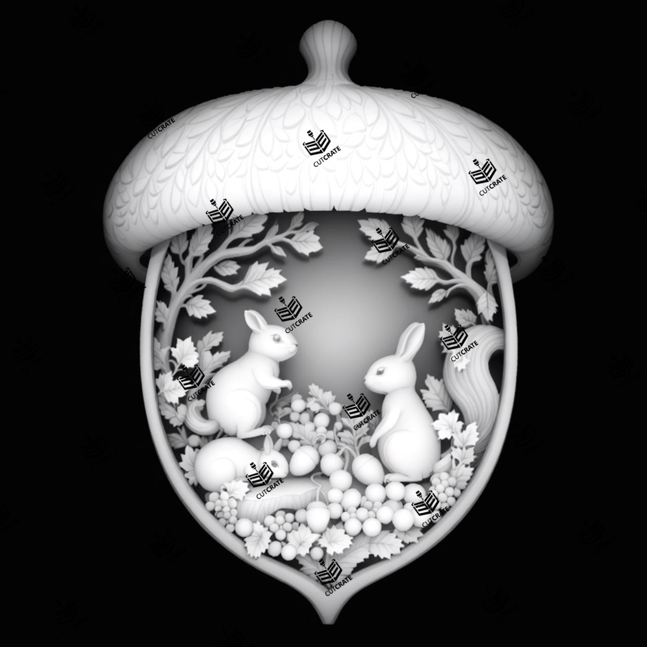 Acorn, Squirrels - 3D STL Model for CNC, Depthmap for Laser Engraver ...