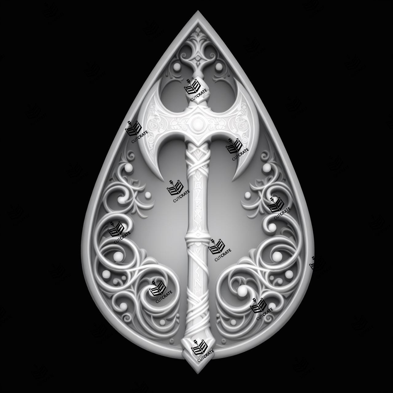 Viking Axe, Droplet - 3D STL Model for CNC, Depthmap for Laser Engraver ...