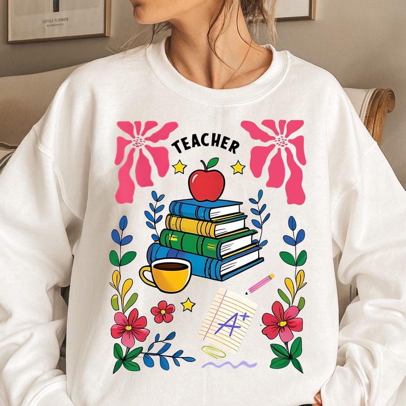 Teacher PNG With Books and Flowers | Cute Floral Educator Sublimation ...