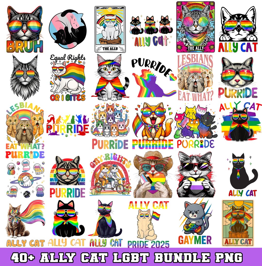 Ally Cat PNG Bundle LGBTQ Pride Sublimation Designs 40+ Digital ...