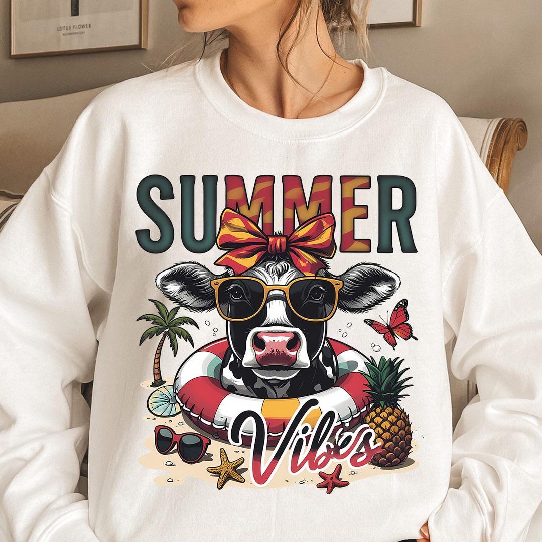 Summer Vibes Cow PNG | Cute Cow in Sunglasses Clipart | Funny Beach ...