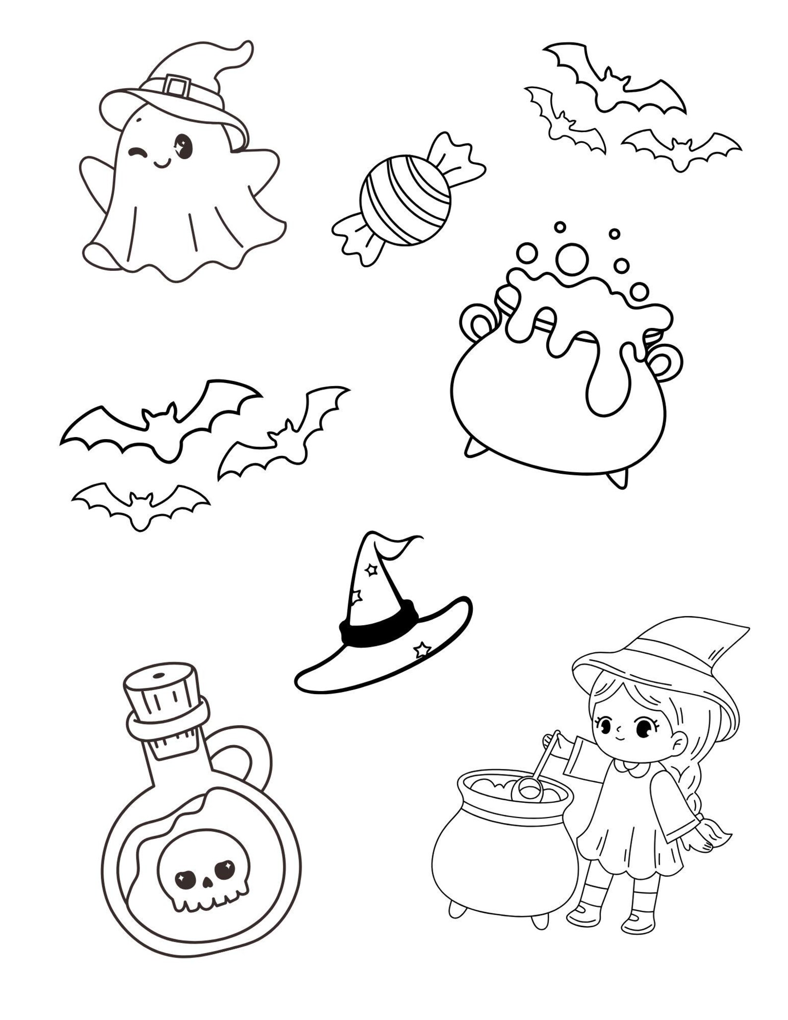 Witch Themed Halloween Coloring Page - Etsy