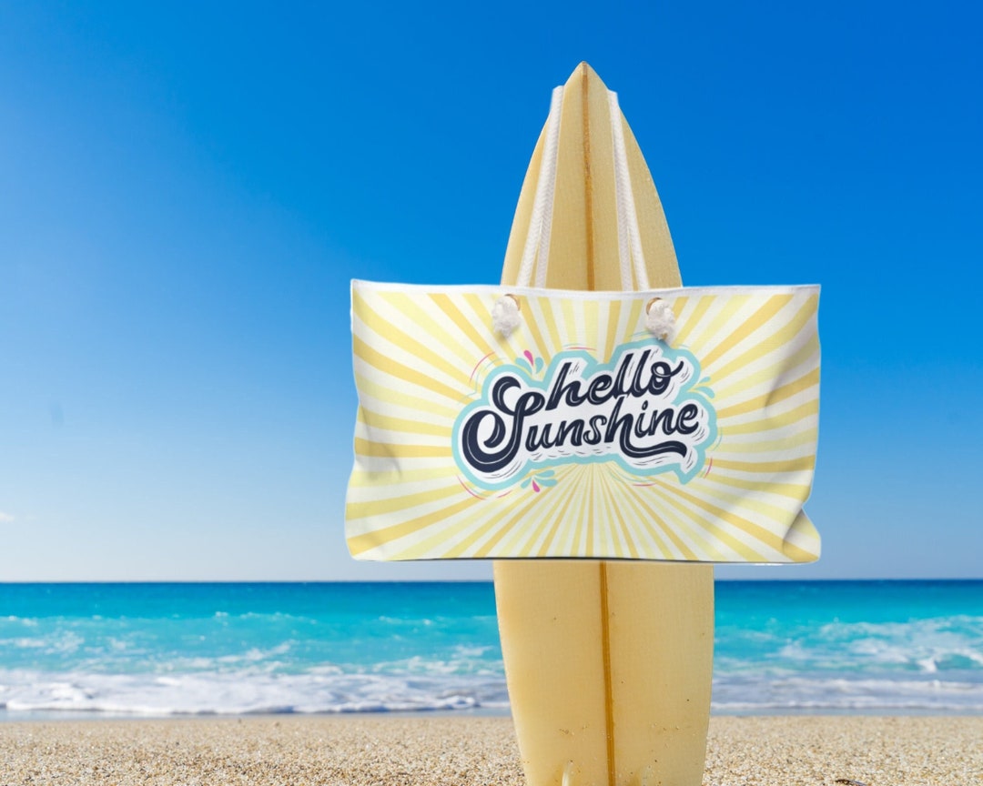 Hello Sunshine Beach Tote: Large Yellow Weekender Bag With Rope Handles ...