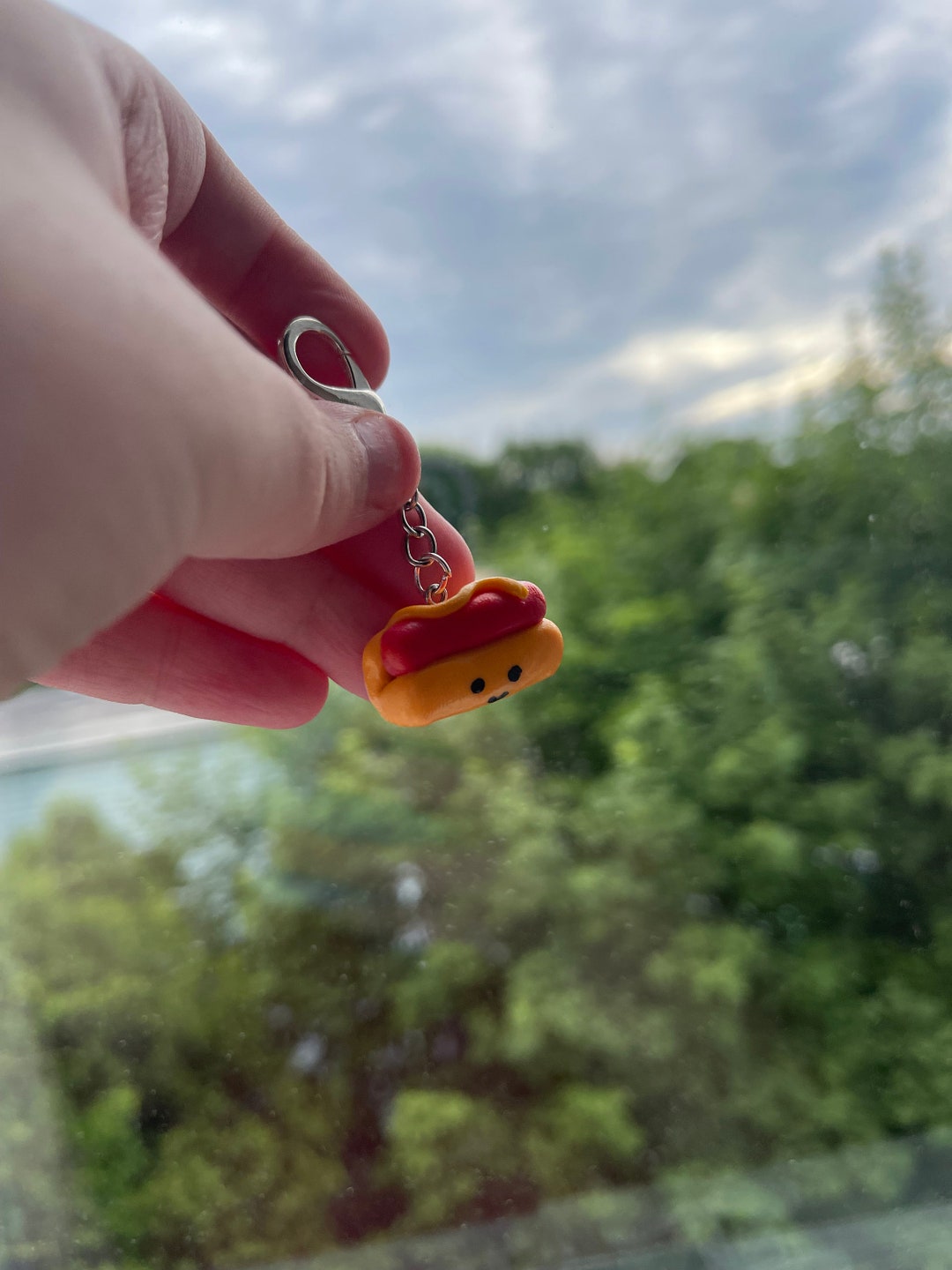 Happy Hot Dog Keychain - Etsy