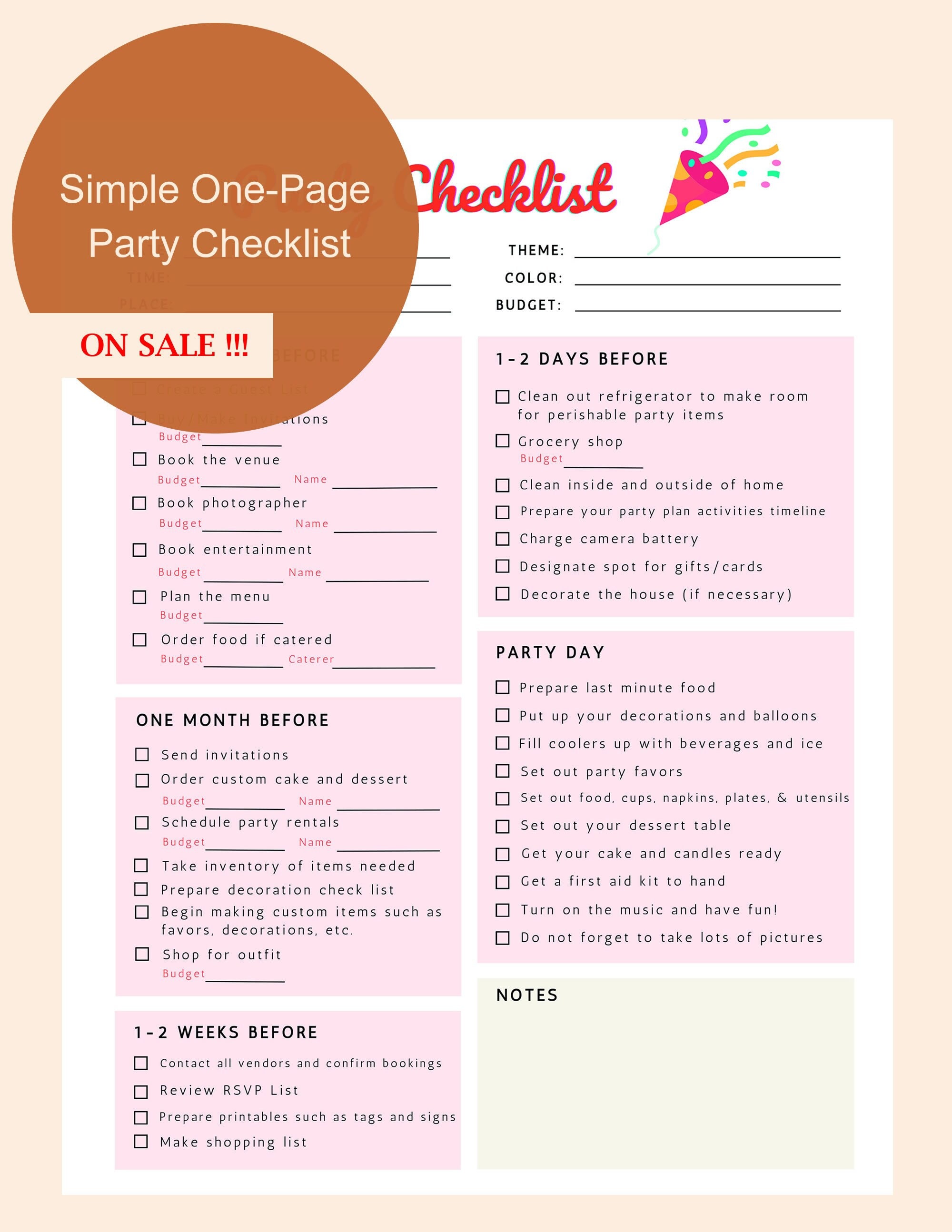Printable Party Planning Checklist - Ultimate Event Organizer - Etsy