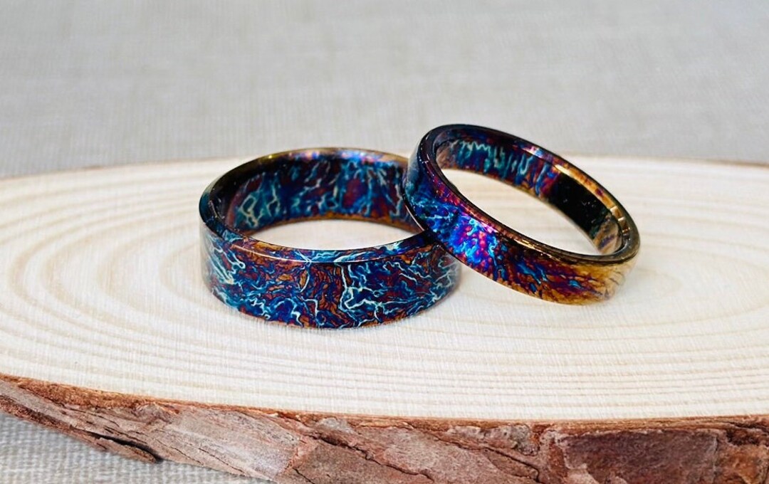 Unique Titanium Handmade Couple Ring Colorful Titanium Heat - Etsy