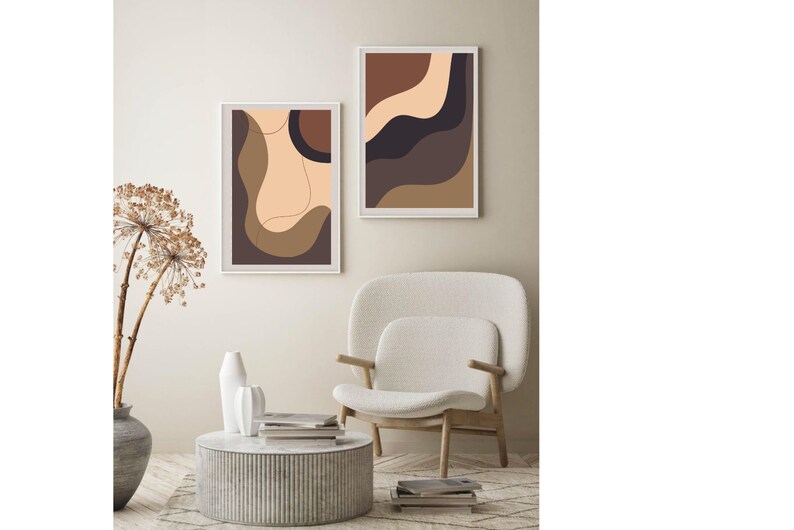 Set of 2/ Modern Abstract Pattern With Brown Graphics Color Art, Mid ...
