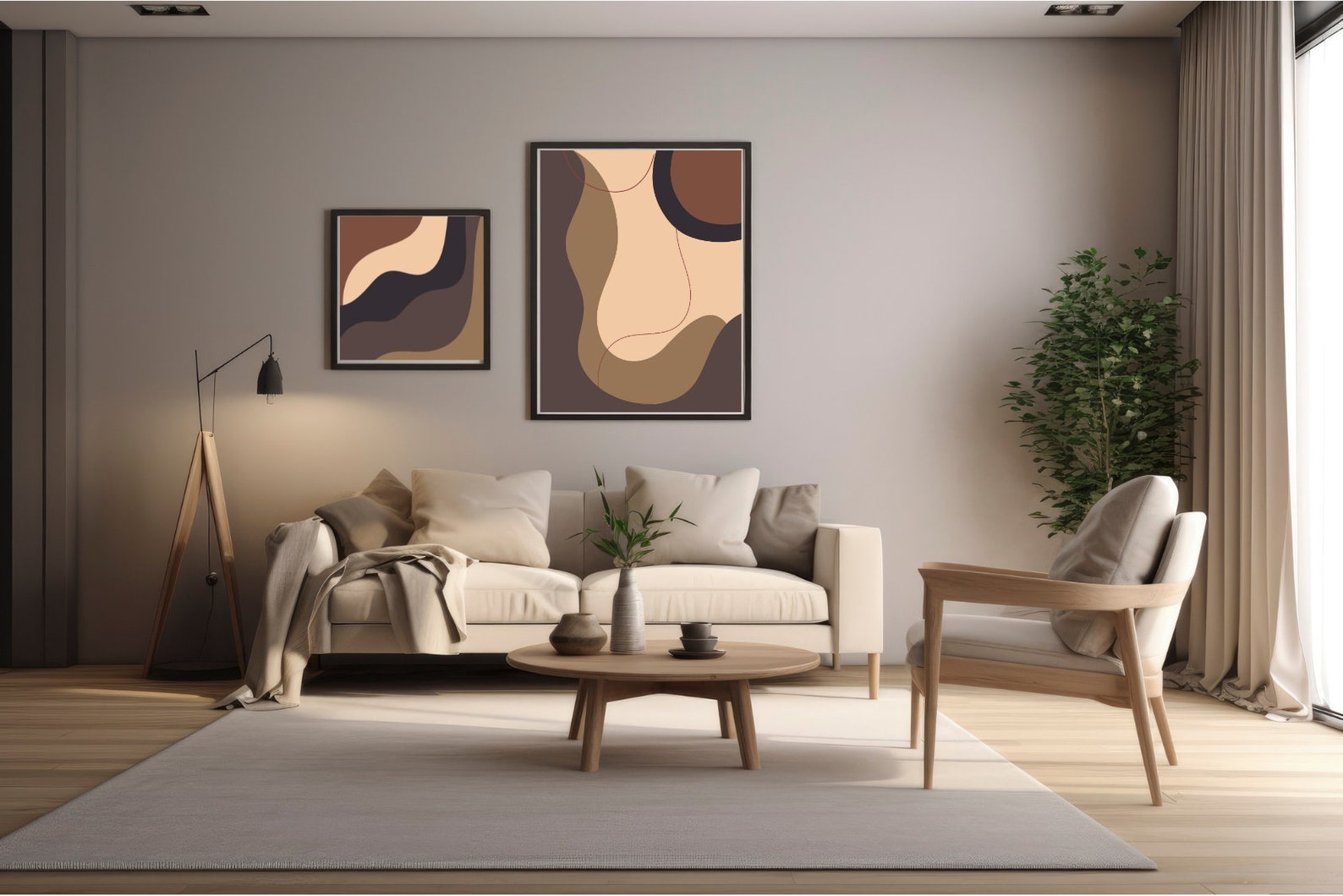 Set of 2/ Modern Abstract Pattern With Brown Graphics Color - Etsy
