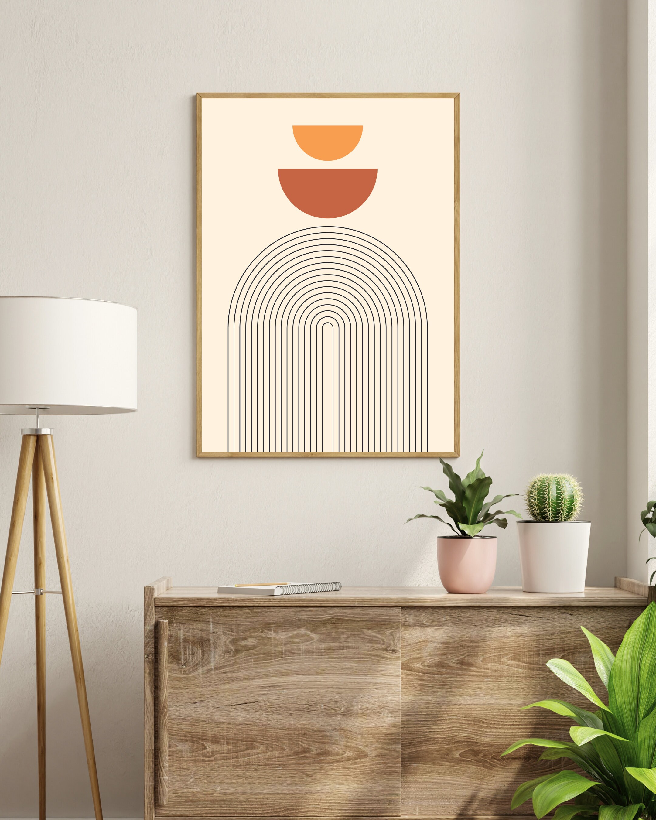 Modern Mid Century Geometric Pattern and Half-moon Art Boho - Etsy