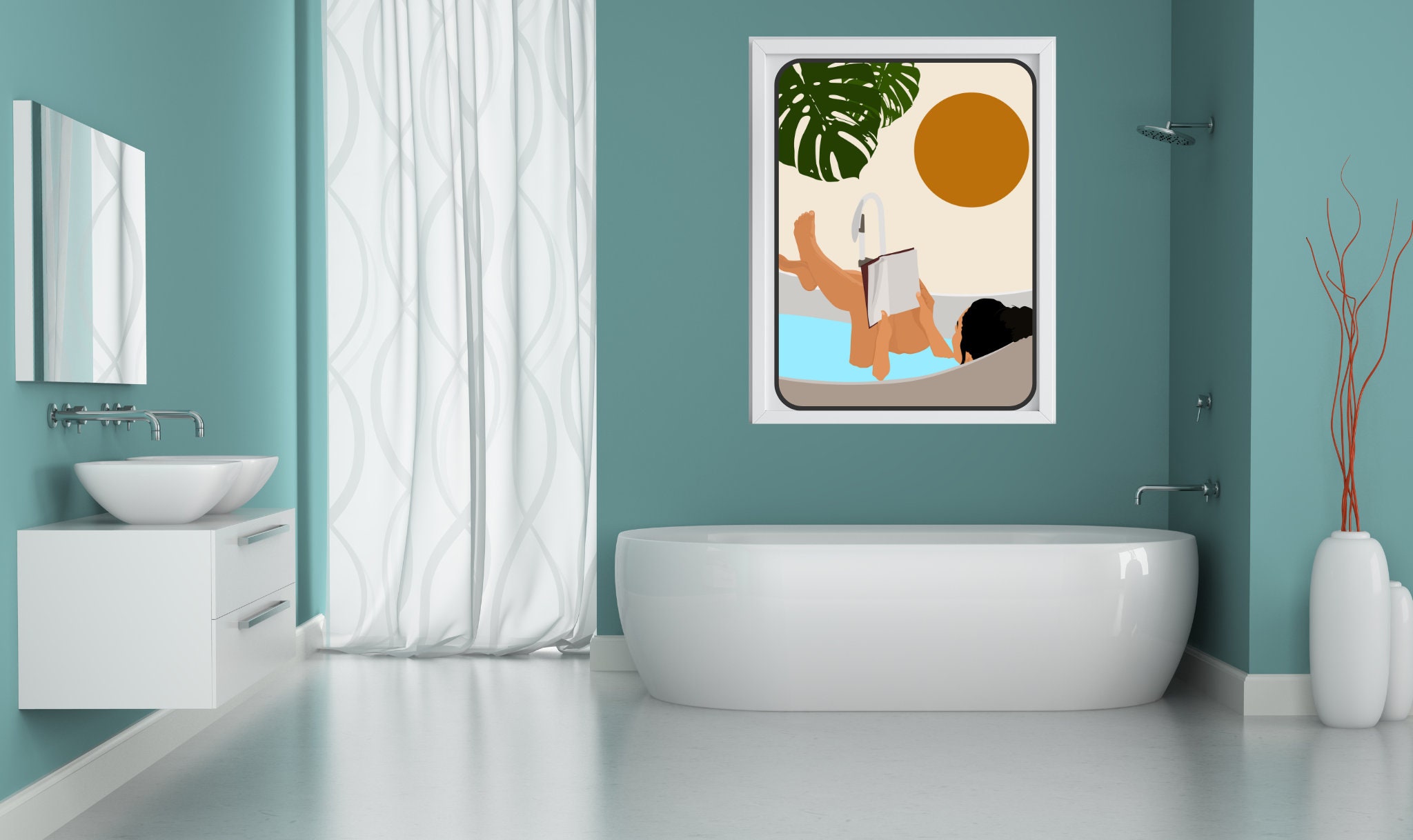 Bathroom Line Art | Woman in Bathtub | Woman Art | Bathroom Print ...