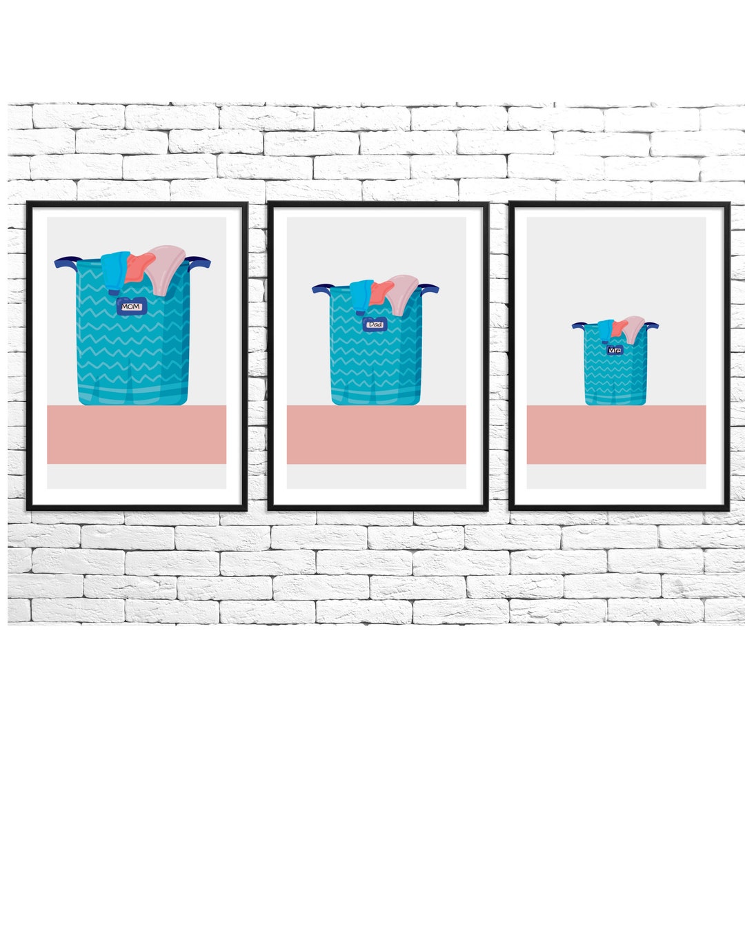 Set of 3 the Family Laundry Wall Art, Mom, Dad, and Me Laundry Basket ...