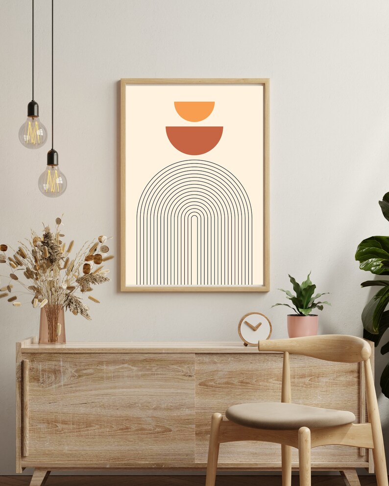 Modern Mid Century Geometric Pattern and Half-moon Art Boho - Etsy