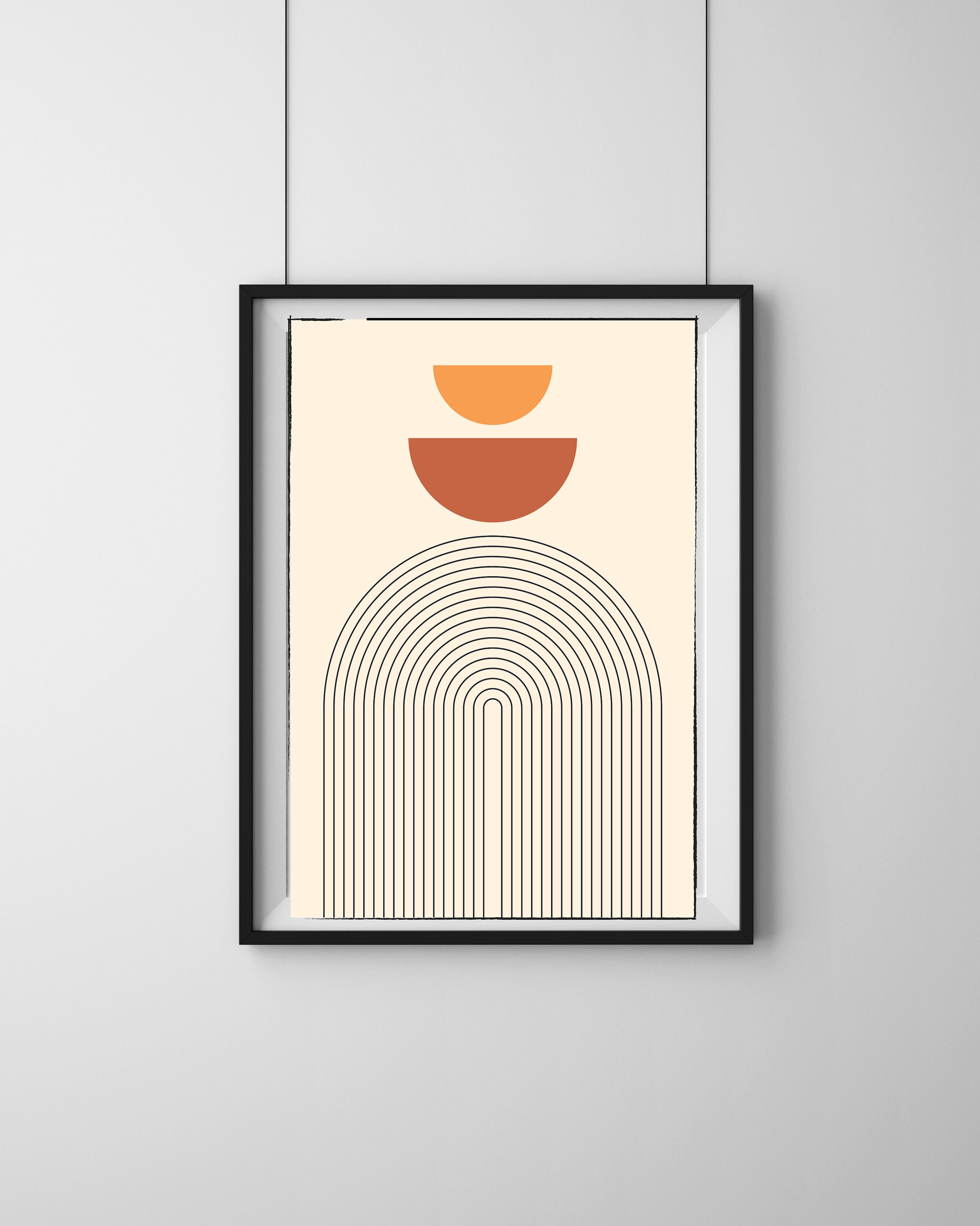 Framed Modern Mid Century Geometric Pattern and Half-moon Art, Boho ...