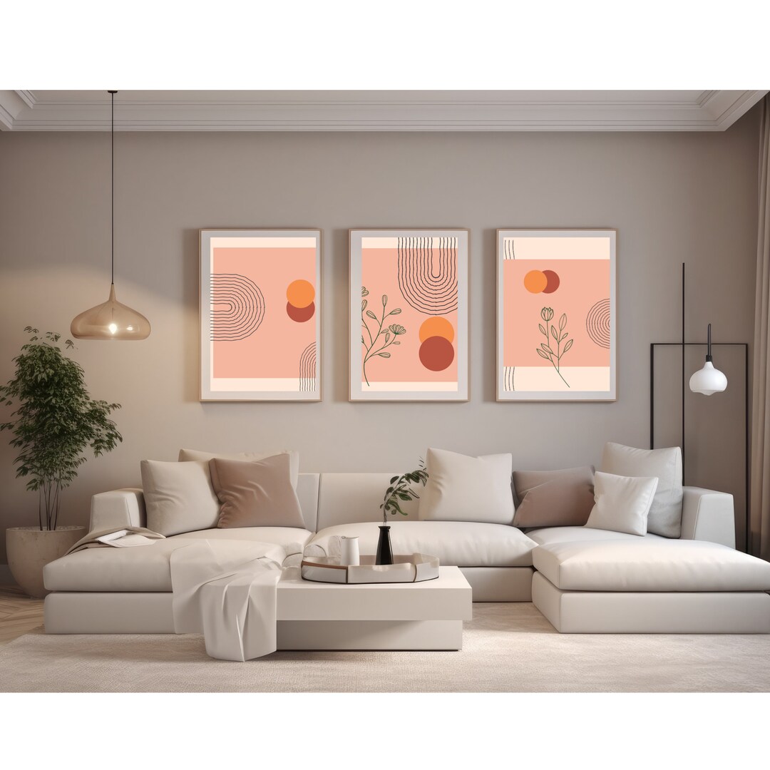 Geometric Wall Art Set of 3, Abstract Art Gallery Wall Set, Boho Wall ...