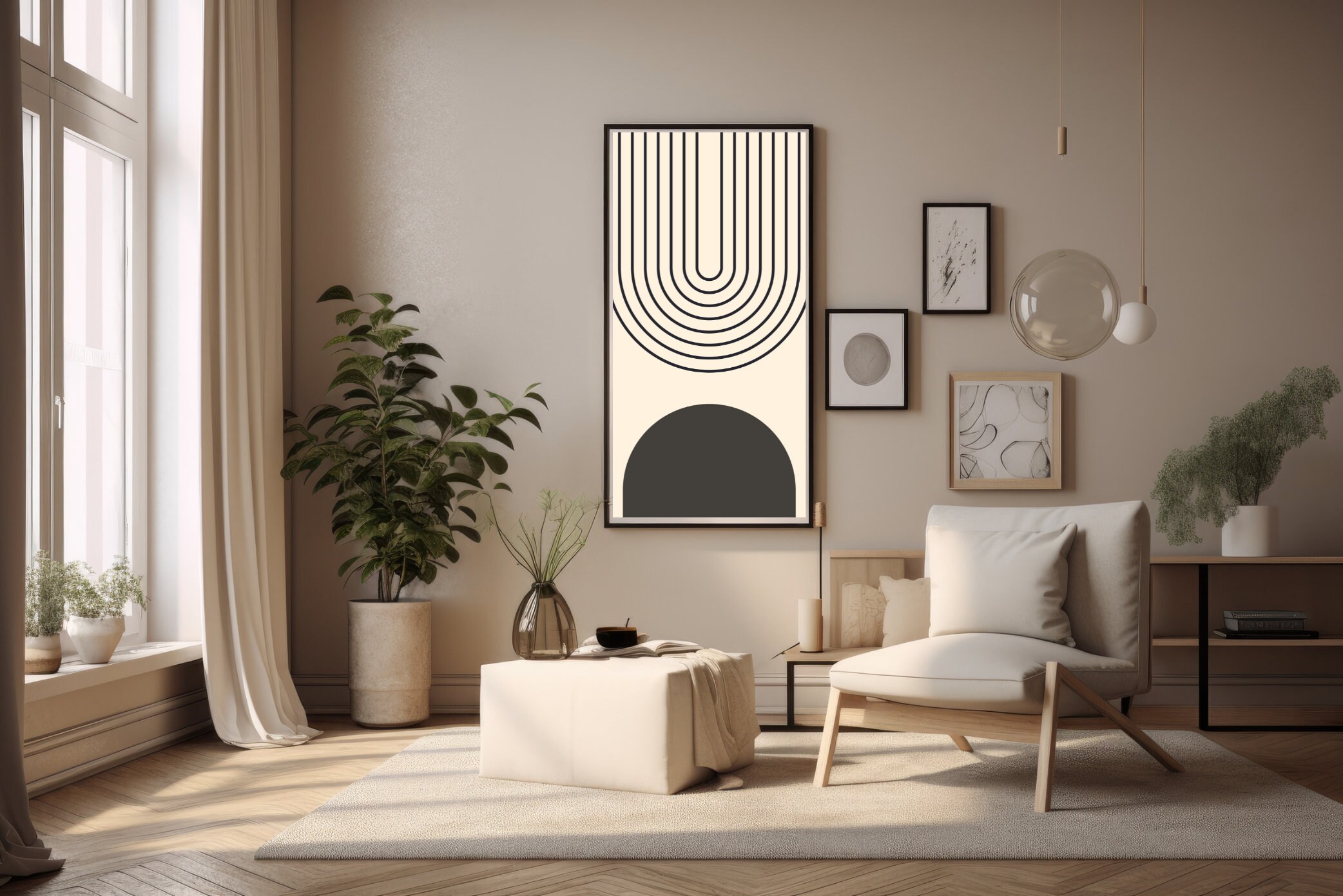 Modern Geometric Black Semi Circle Wall Art Piece, Minimalist Home ...