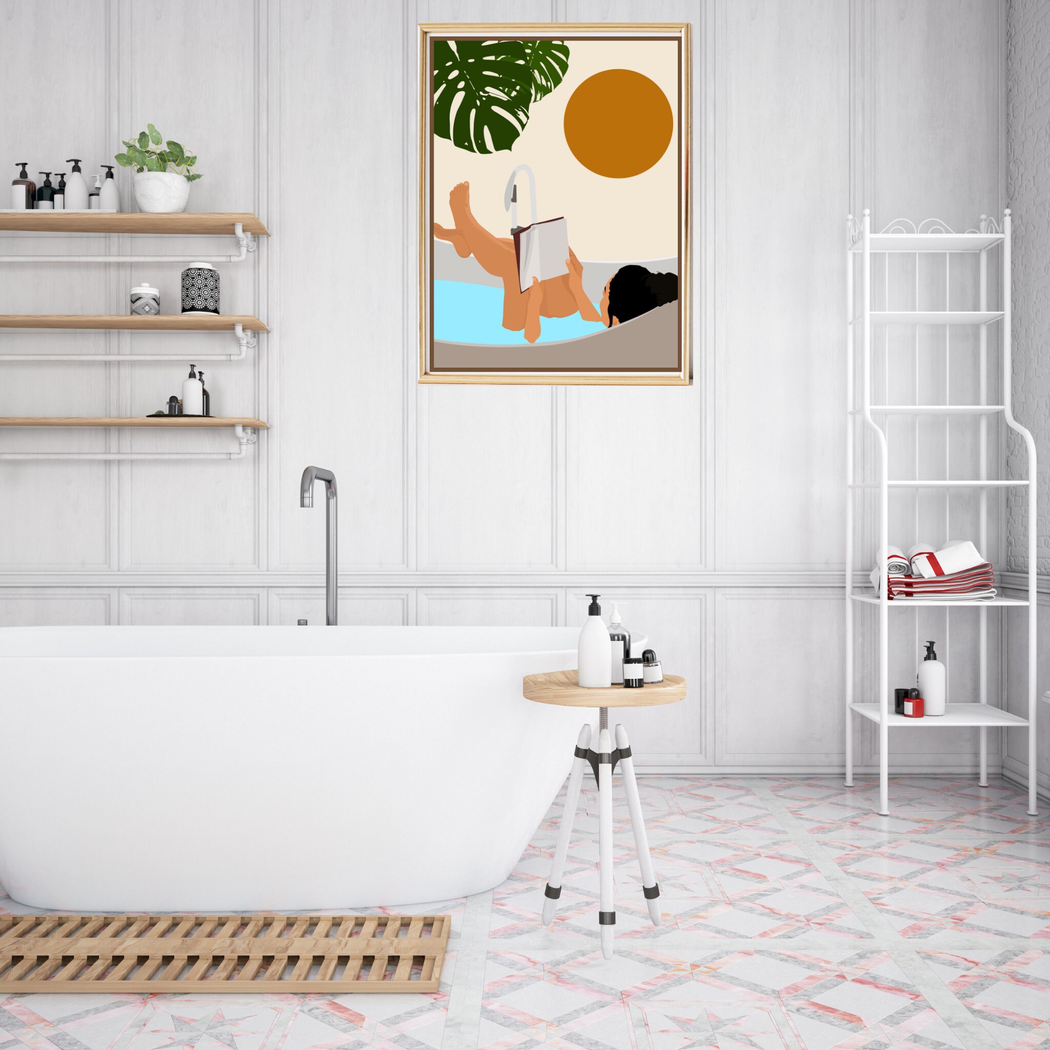 Bathroom Line Art Woman in Bathtub Woman Art Bathroom - Etsy