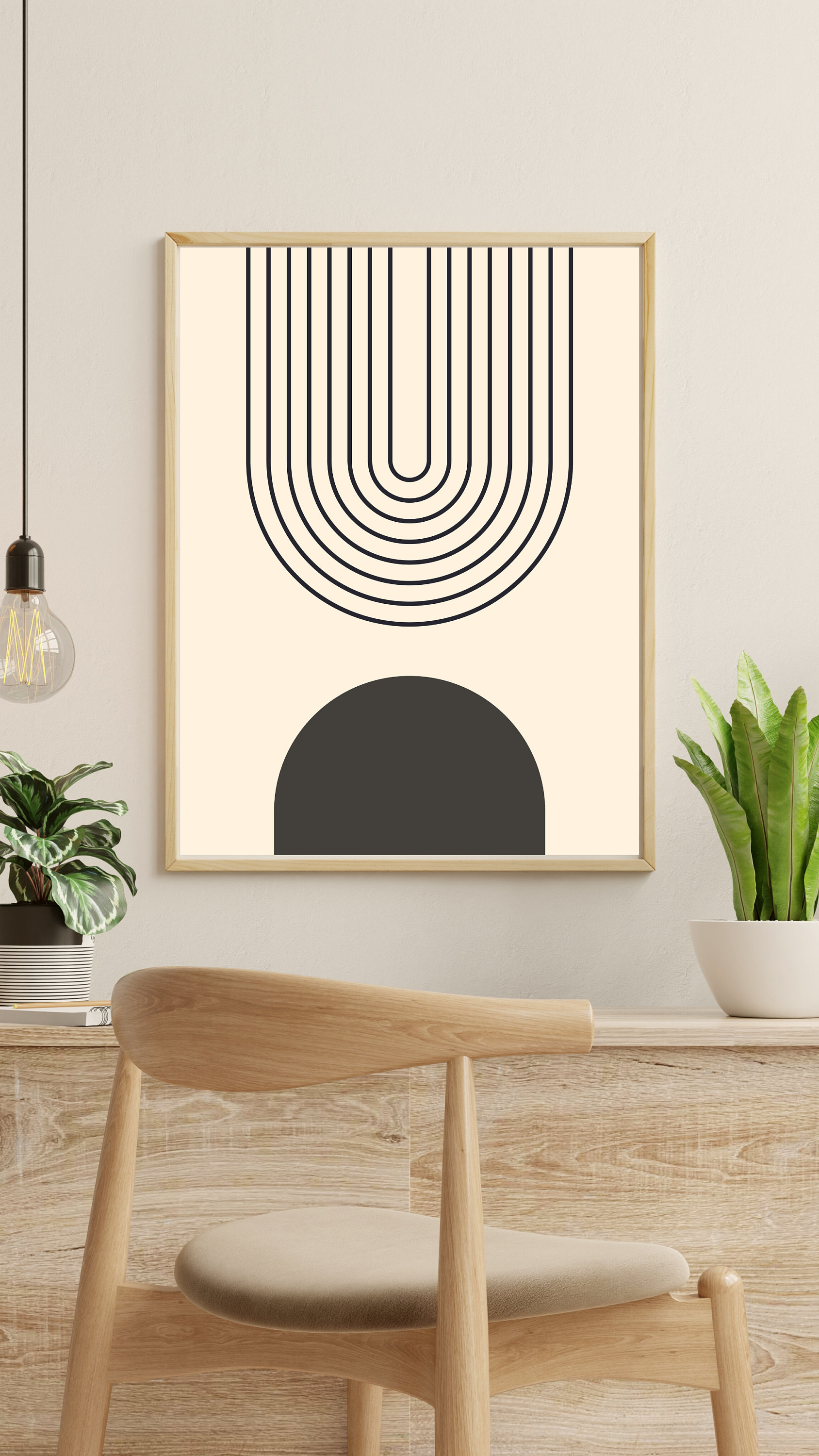 Modern Geometric Black Semi Circle Wall Art Piece, Minimalist Home ...