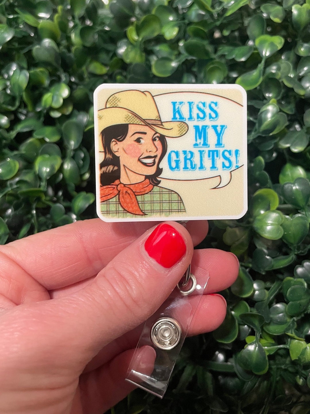 Kiss My Grits Cowgirl Retractable Badge Reel Nurse Badge Clip Western RN Badge Holder - Etsy