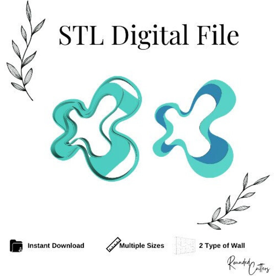 3D Organic Shape BIG Stud Polymer Clay Cutter, Digital STL File, 2 ...