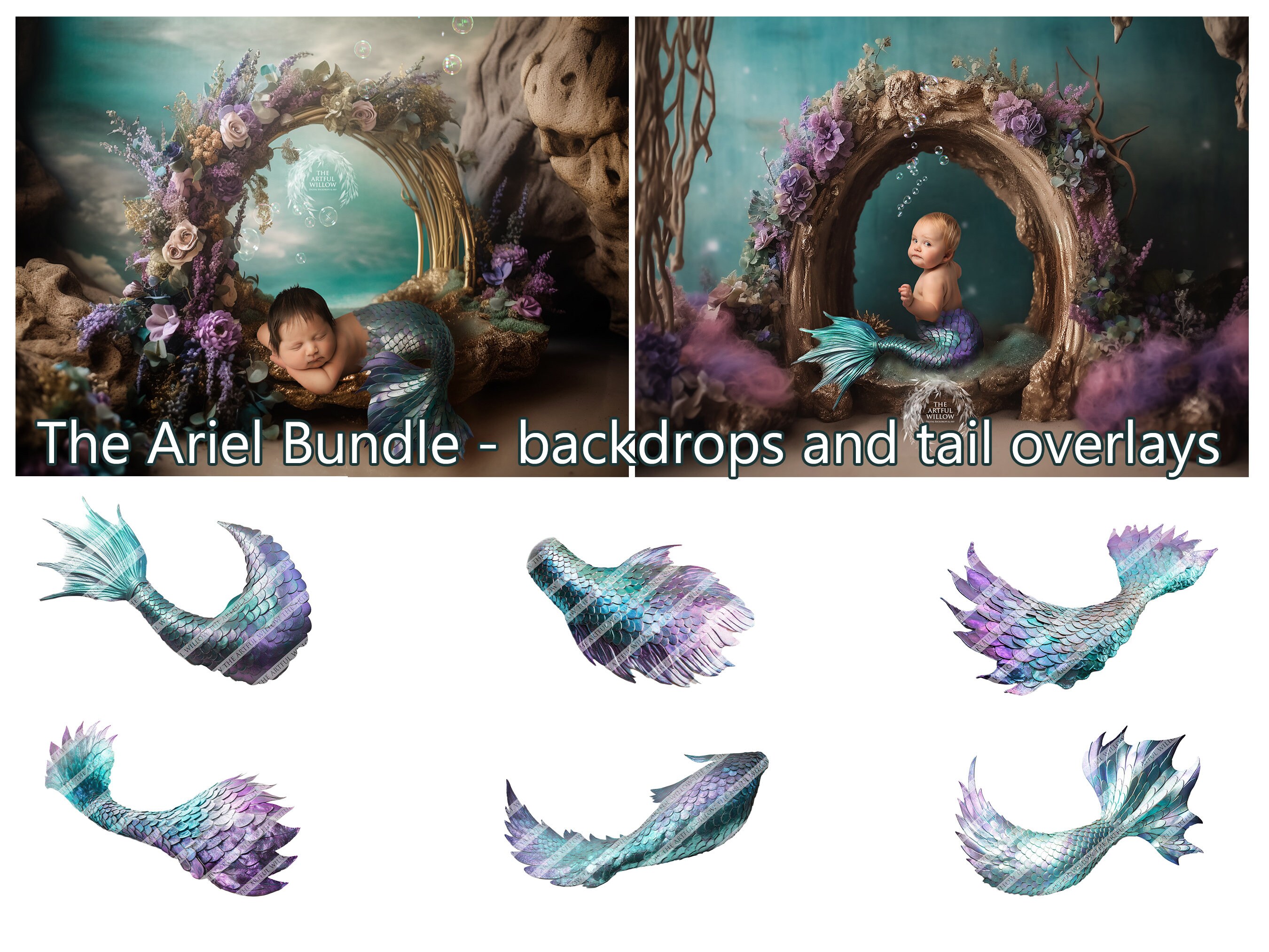 The 'ariel' Digital Backdrop and Tail Overlay BUNDLE - Etsy