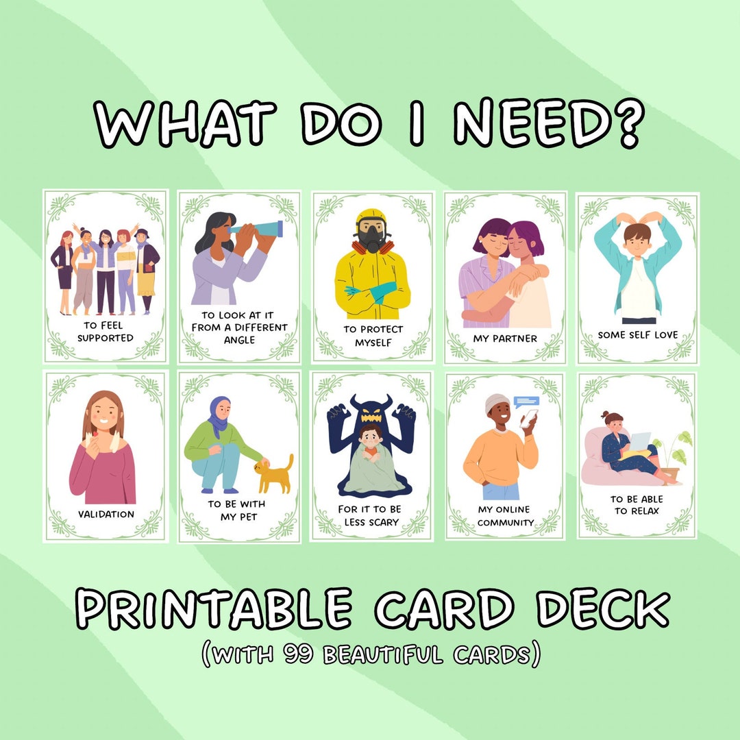 What Do I Need Therapy Card Deck, 99 Printable Cards, Self Help Cards ...