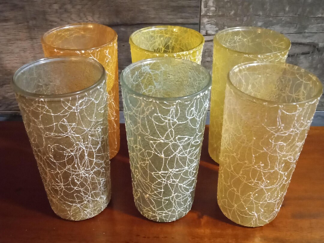 Set of 6 Vintage Mid Century Modern Spaghetti String Highball Glasses ...