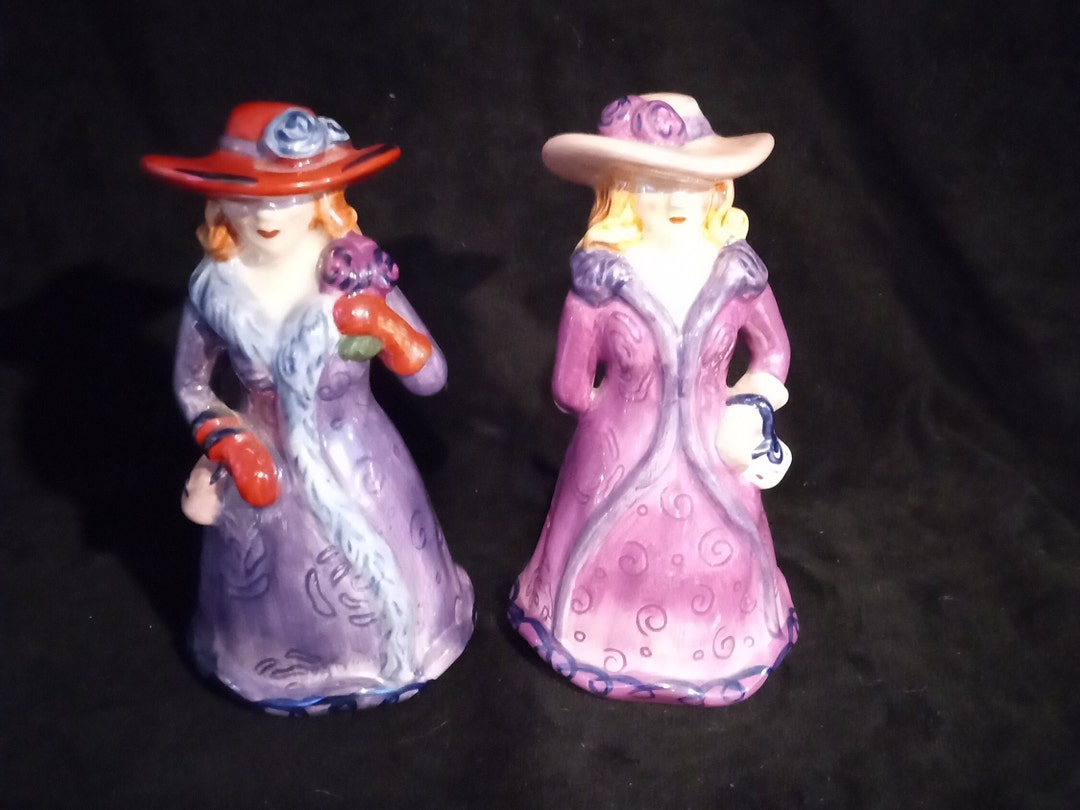 Pair Hand Painted Glazed Ceramic Ladies Night Out Church Ladies S&P ...