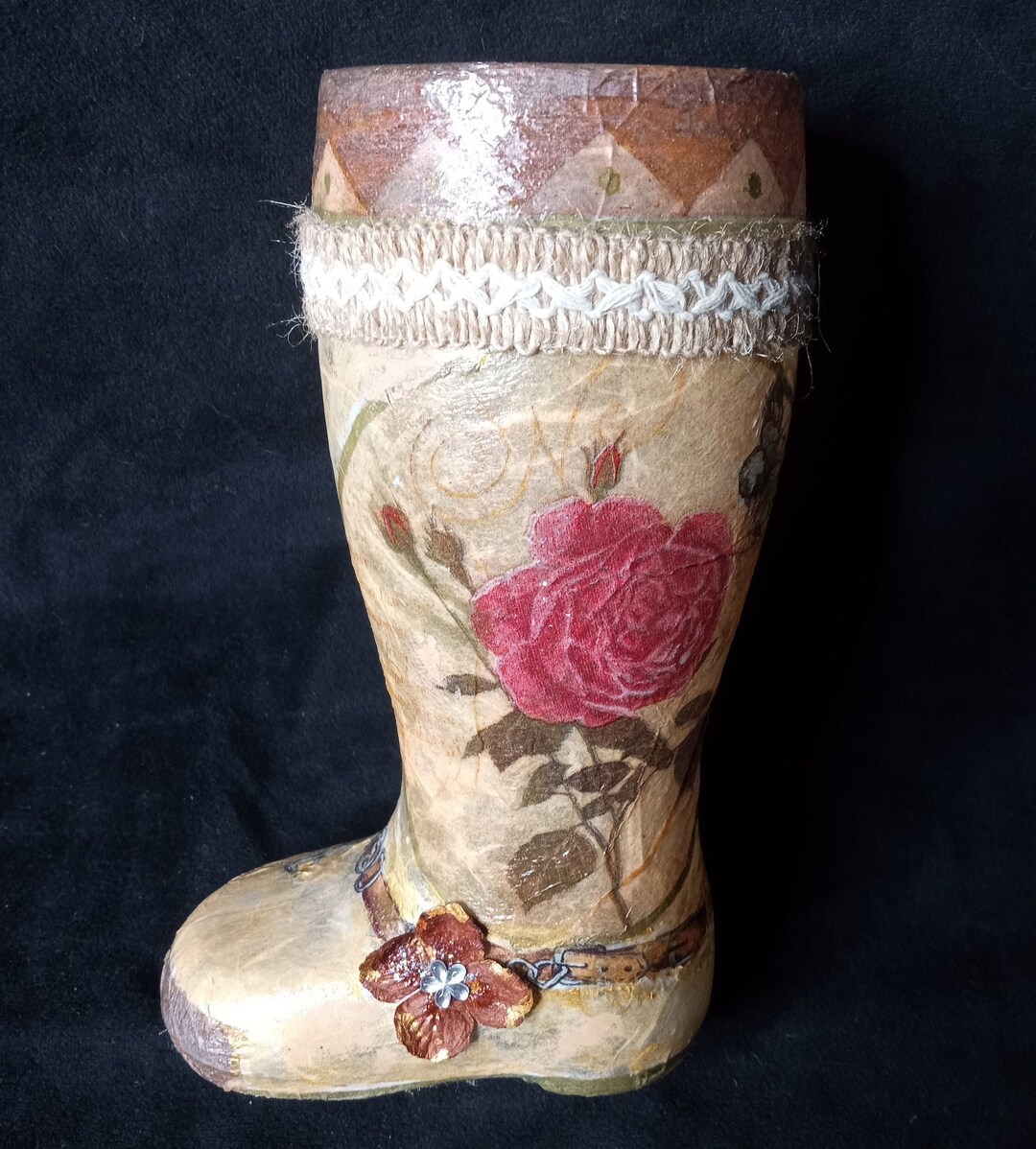 8" Hand Crafted Glass Boot Vase Using Vintage Materials - Etsy