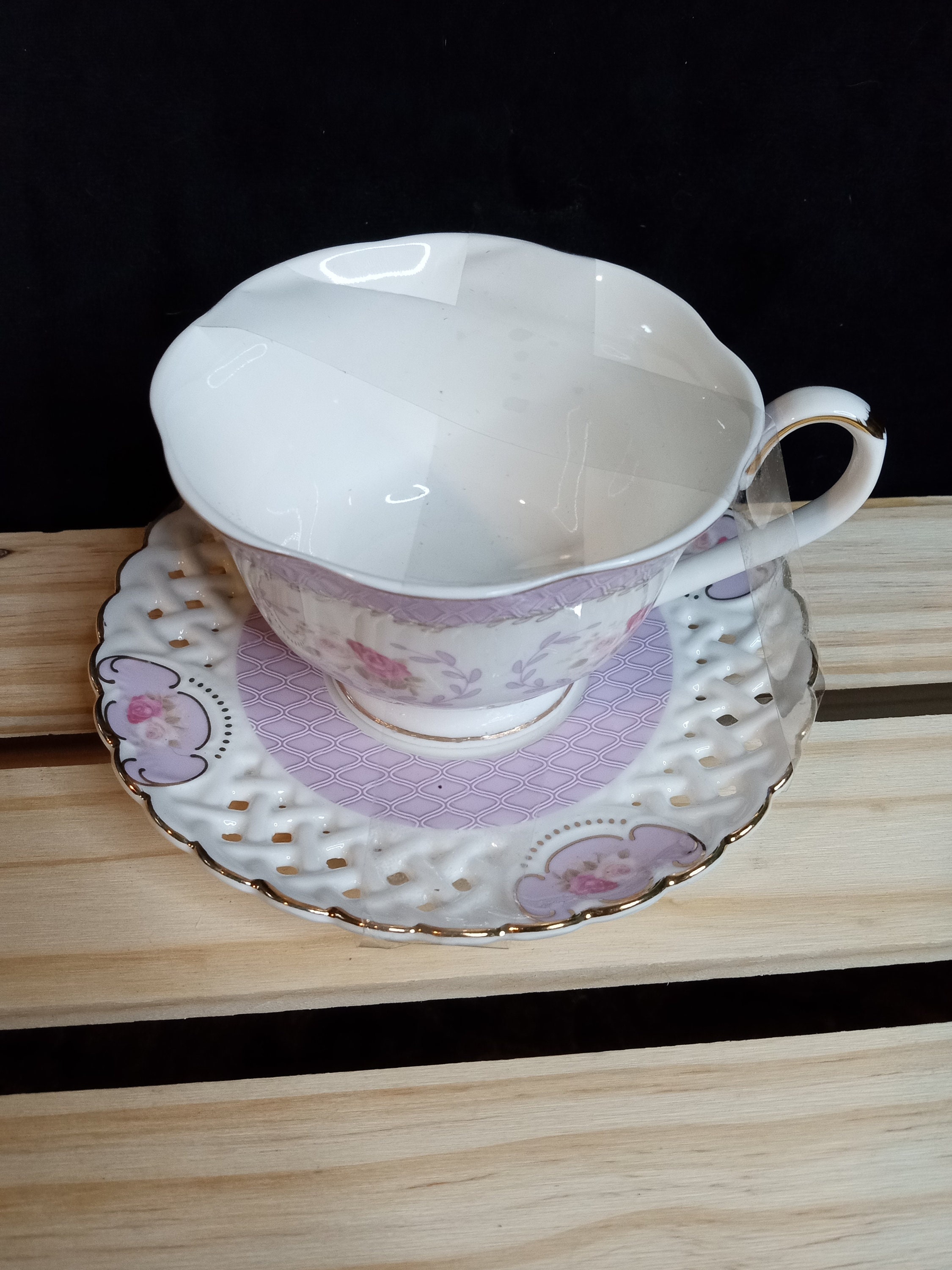 Grace Teaware Fine Porcelain Tea Cup & Saucer W/gold Trim Lacework ...