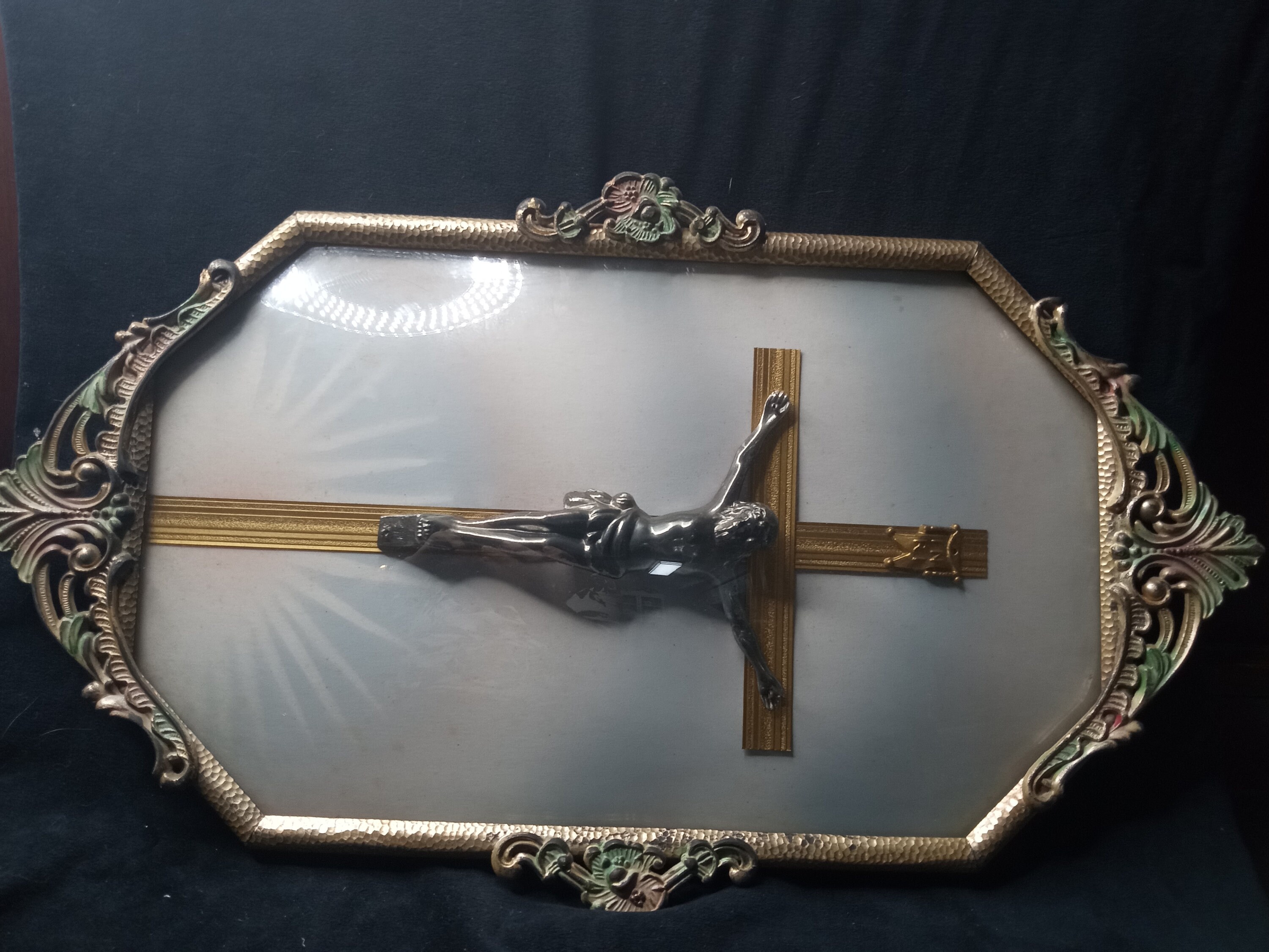 1920's Vintage Religious Convex Glass Hammered Brass Framed Picture ...