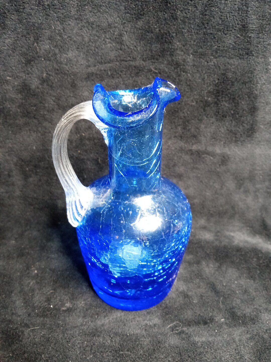 Vintage Mini Blue Crackle Glass Pitcher 5" Tall - Etsy