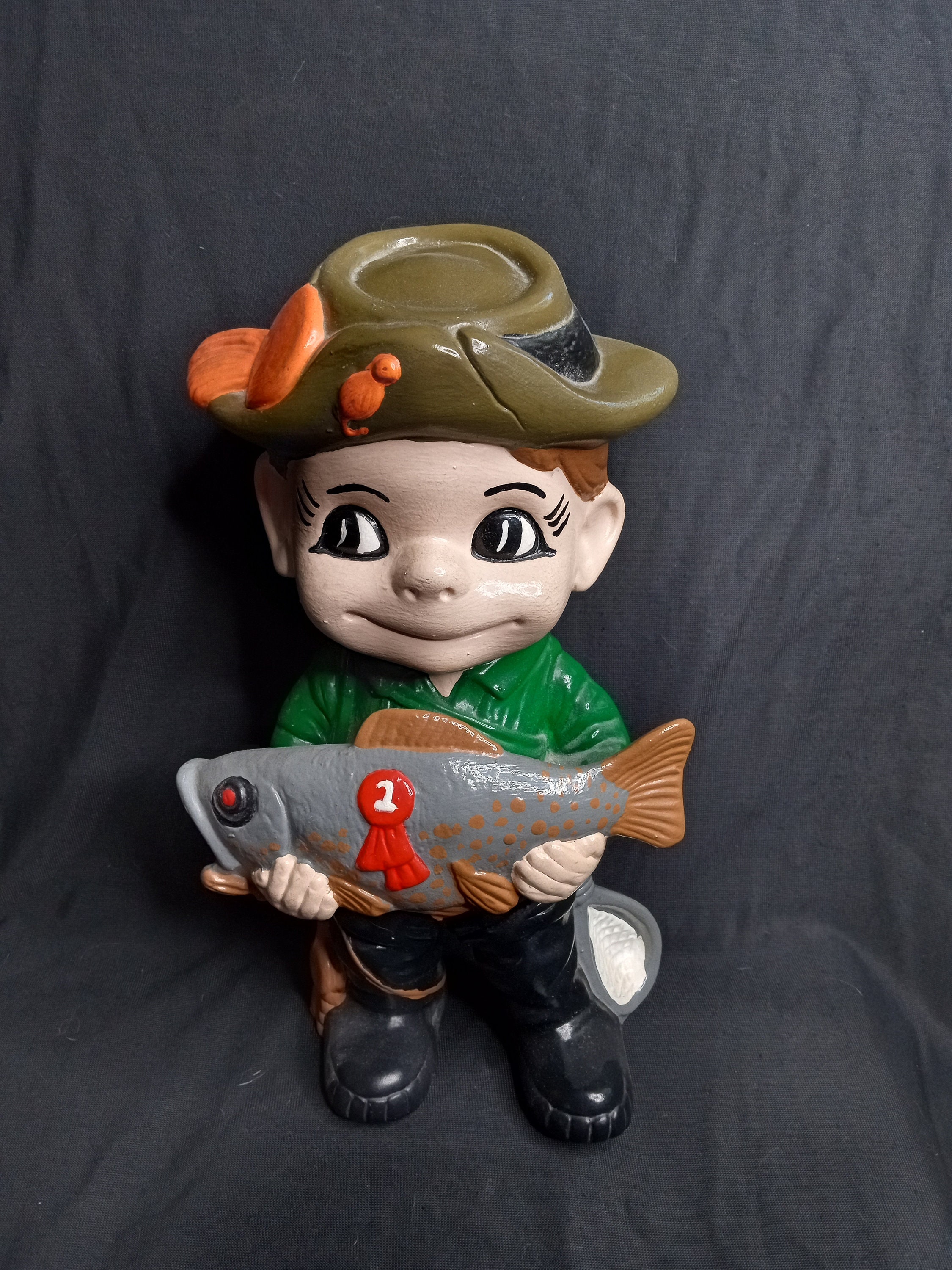 Vintage Atlantic Mold Ceramic Smiley Boy 1st Place Fish Fisherman Hand Painted - Etsy