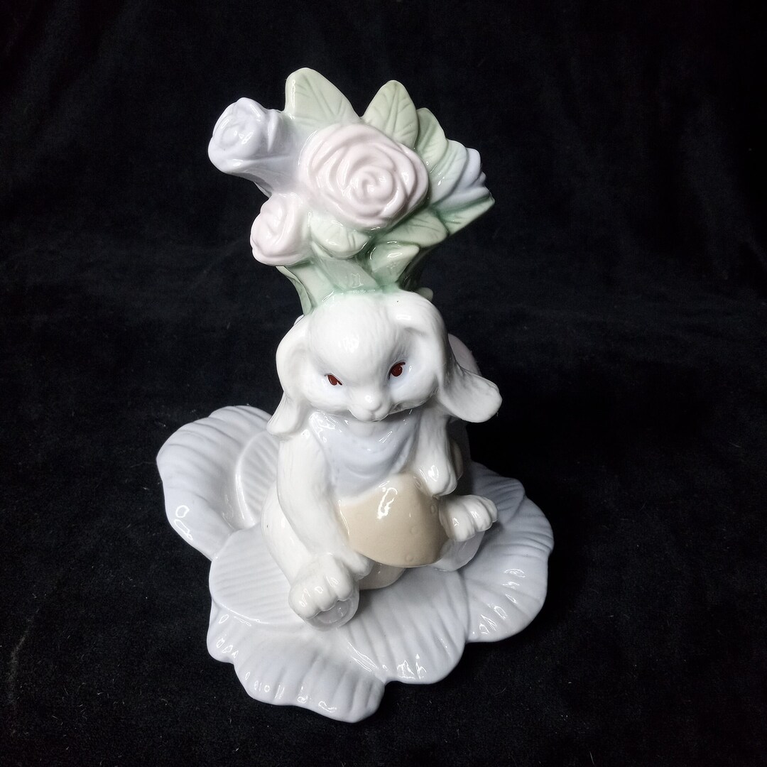 Vintage Porcelain White Rabbit Figurine, Long Eared Bunny With ...