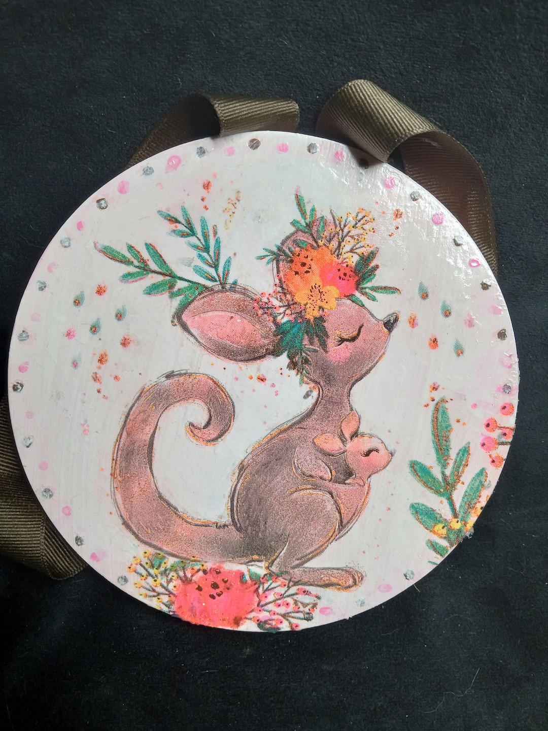 6" Hand Crafted Round Kangaroo and Baby Ornament - Etsy