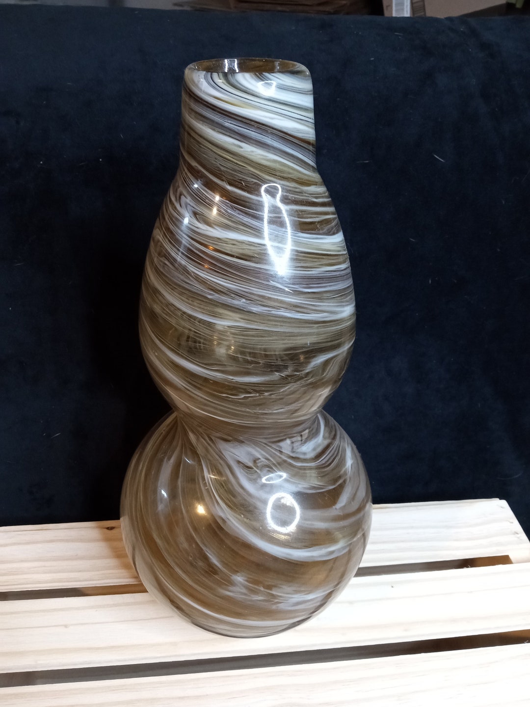 Mid Century Double Gourd Vase, Amber and White Bubble Vase, Blown Glass ...