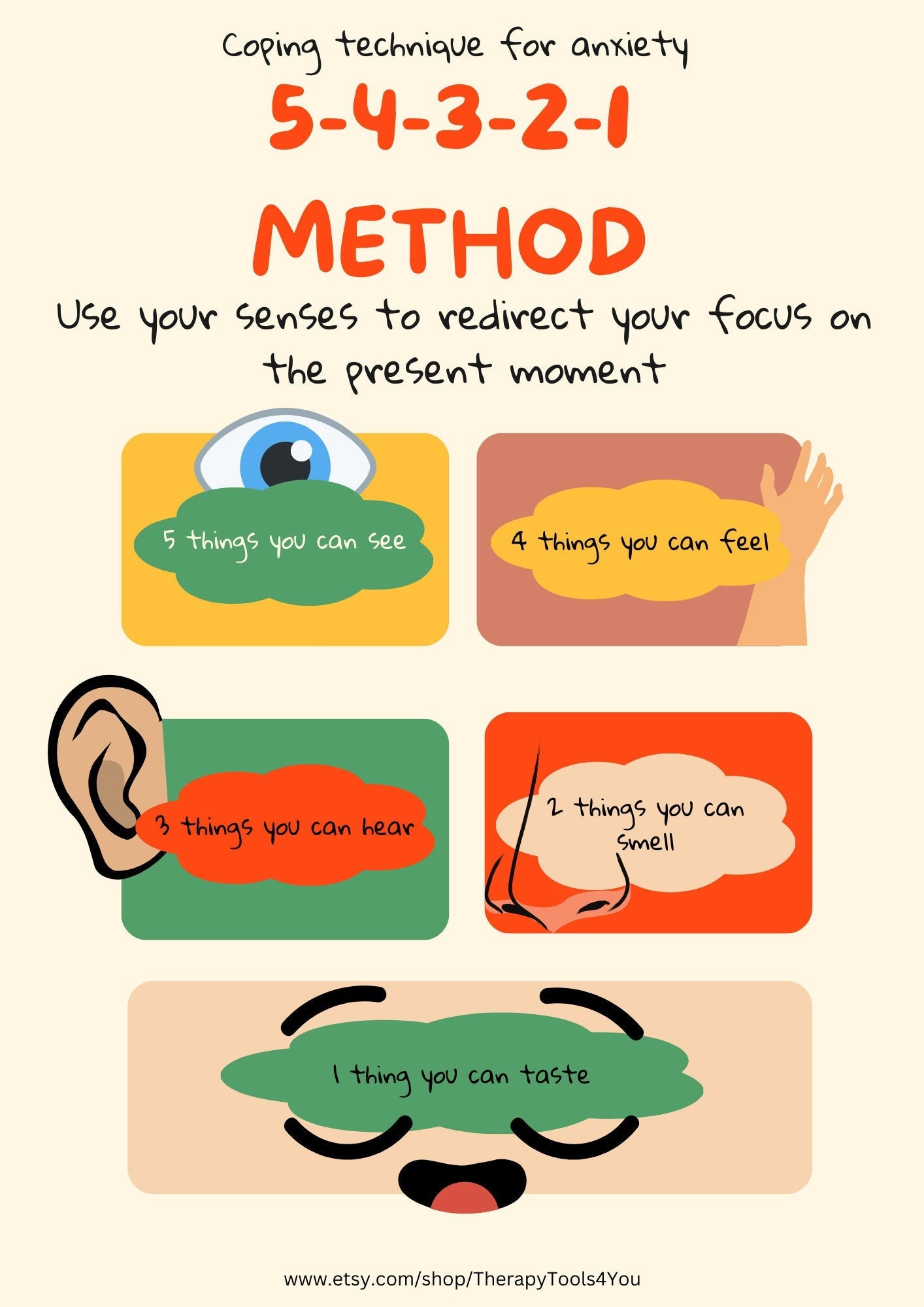 5-4-3-2-1 Grounding Technique to Reduce Anxiety - Etsy