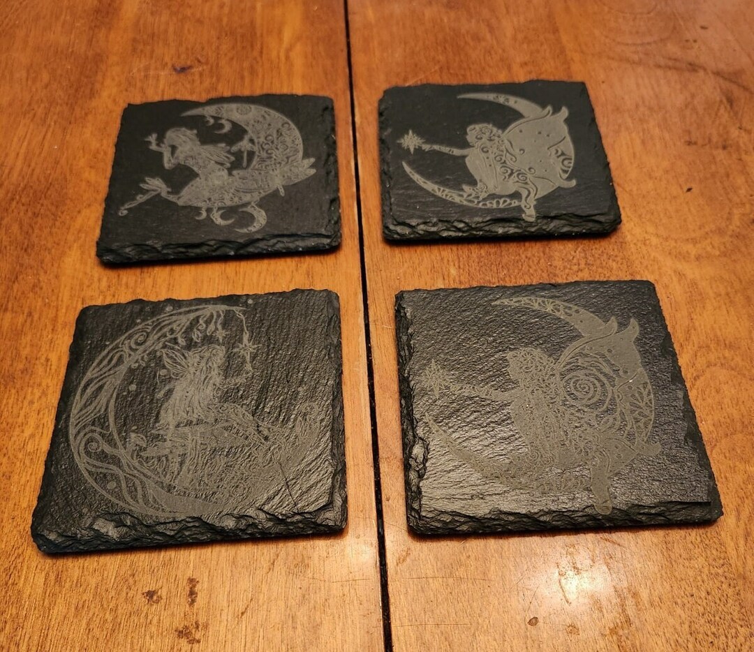 Fantasy Themed Slate Coaster Set, Fairy Moon Theme With Holder - Etsy
