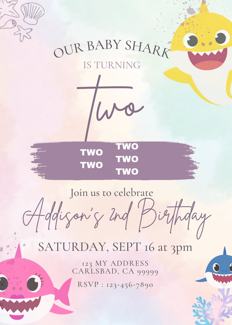 Baby Shark Birthday Invitation Birthday Invite Digital Downloads ...