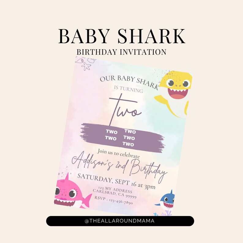 Baby Shark Birthday Invitation Birthday Invite Digital Downloads ...